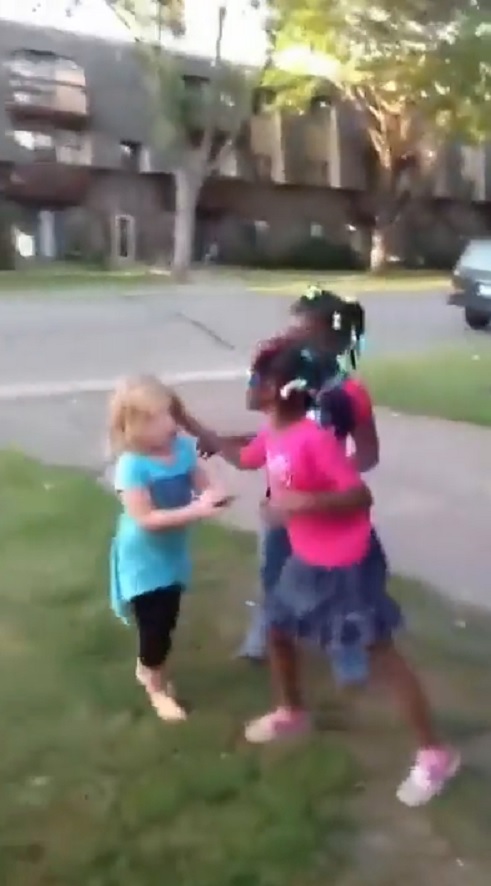 Shock Video shows 2 Black Kids Picking on Little White Girl