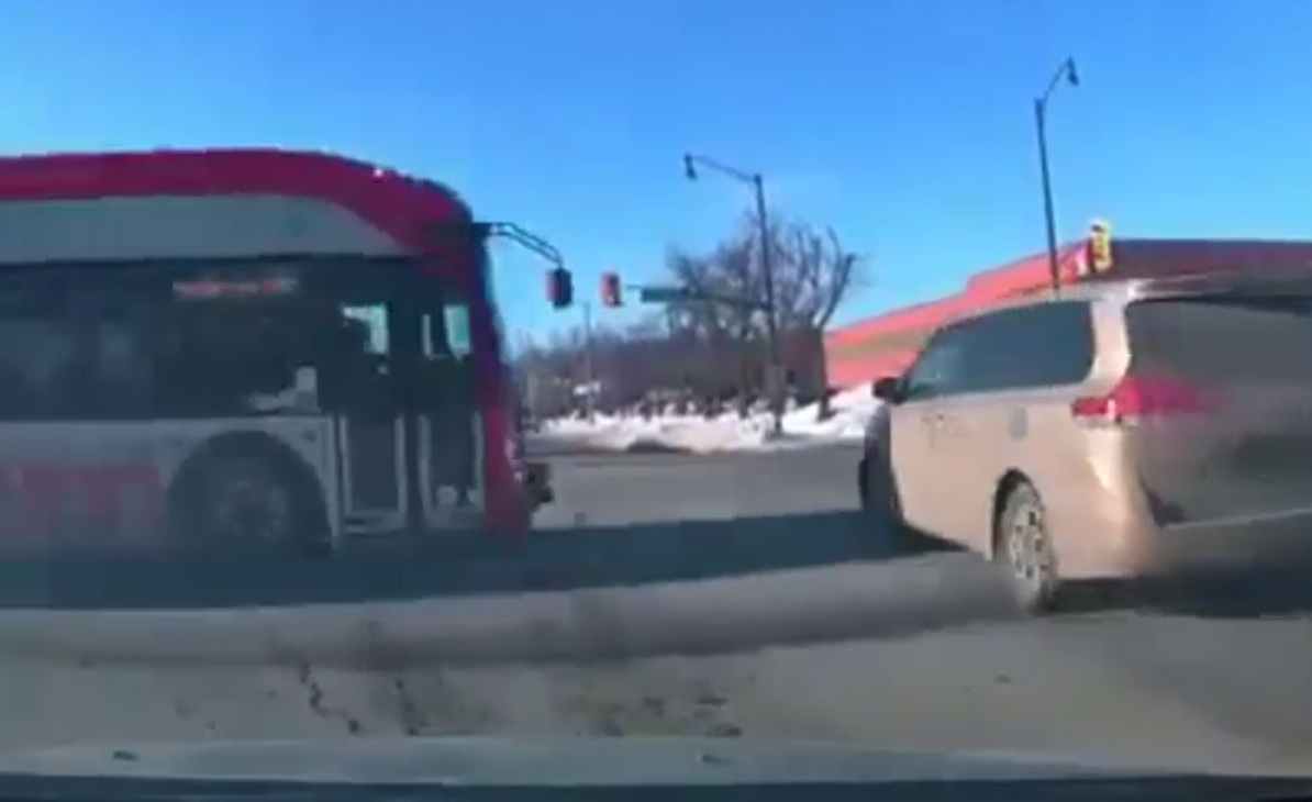 Bus runs a Red Light never a Good thing. 10 people involved