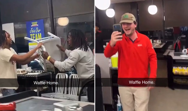 White Guy Recording this Waffle House Brawl is Having the Time of his Life.