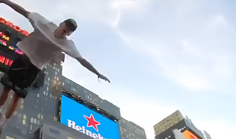 Dumb*ss fan stage diving landed on the ground (2 clips)